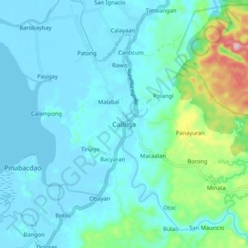 Carte topographique Calbiga, altitude, relief