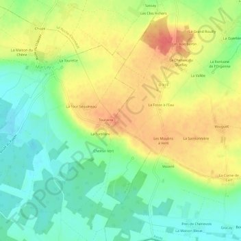 Carte topographique Touraine, altitude, relief