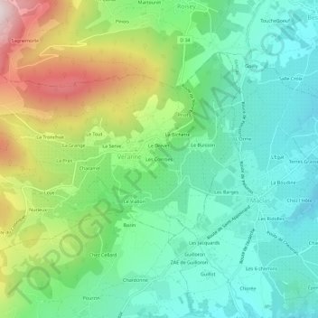 Carte topographique Les Combes, altitude, relief