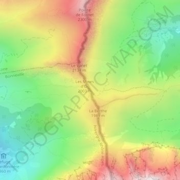 Carte topographique Col de Coux, altitude, relief
