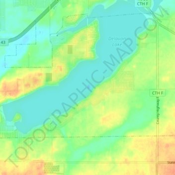 Carte topographique Delavan Lake, altitude, relief