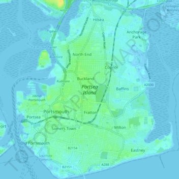 Carte topographique Portsea Island, altitude, relief