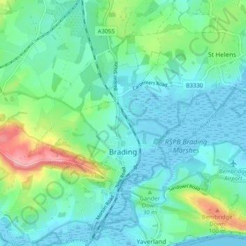 Carte topographique Brading, altitude, relief