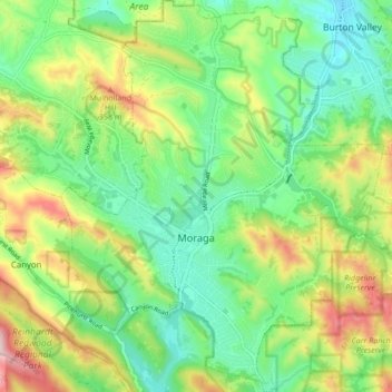 Carte topographique Moraga, altitude, relief