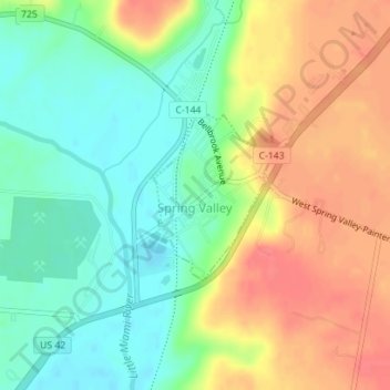 Carte topographique Spring Valley, altitude, relief
