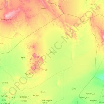 Carte topographique Agadez, altitude, relief