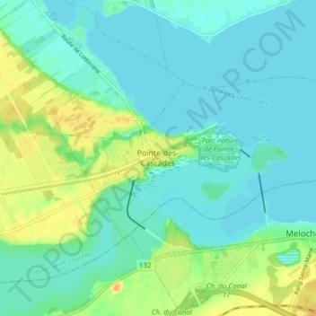 Carte topographique Pointe-des-Cascades, altitude, relief