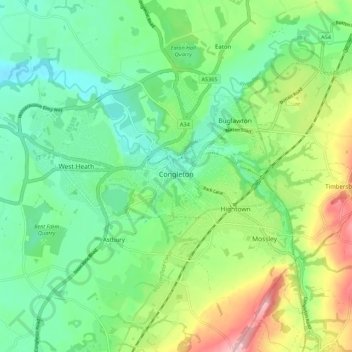 Carte topographique Congleton, altitude, relief