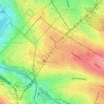 Carte topographique Vracar, altitude, relief