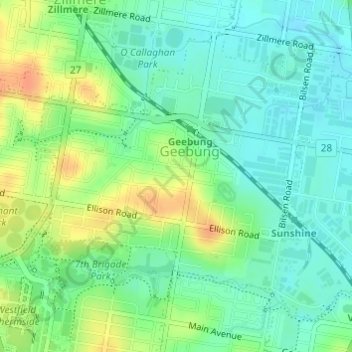 Carte topographique Geebung, altitude, relief