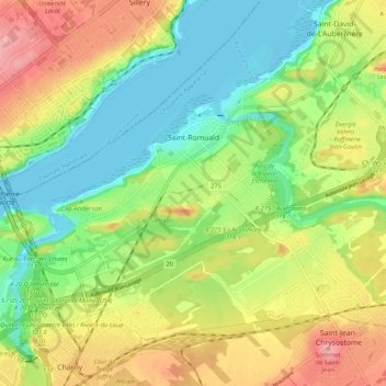Carte topographique Saint-Romuald, altitude, relief